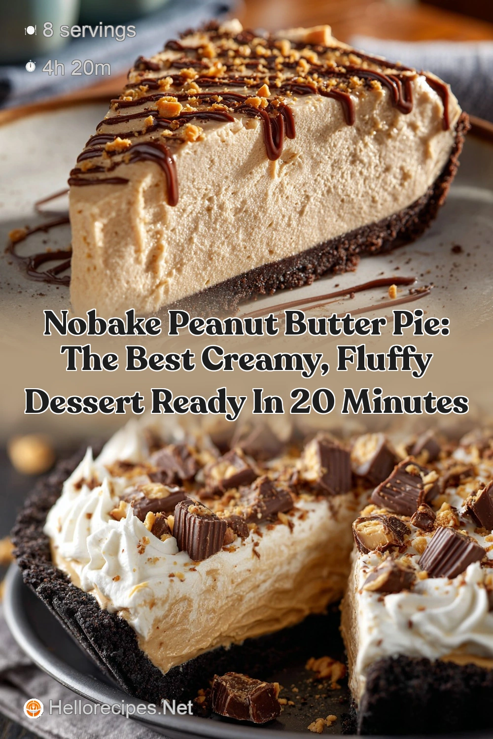 NoBake Peanut Butter Pie: Creamy Fluffy Pie with Chocolate…